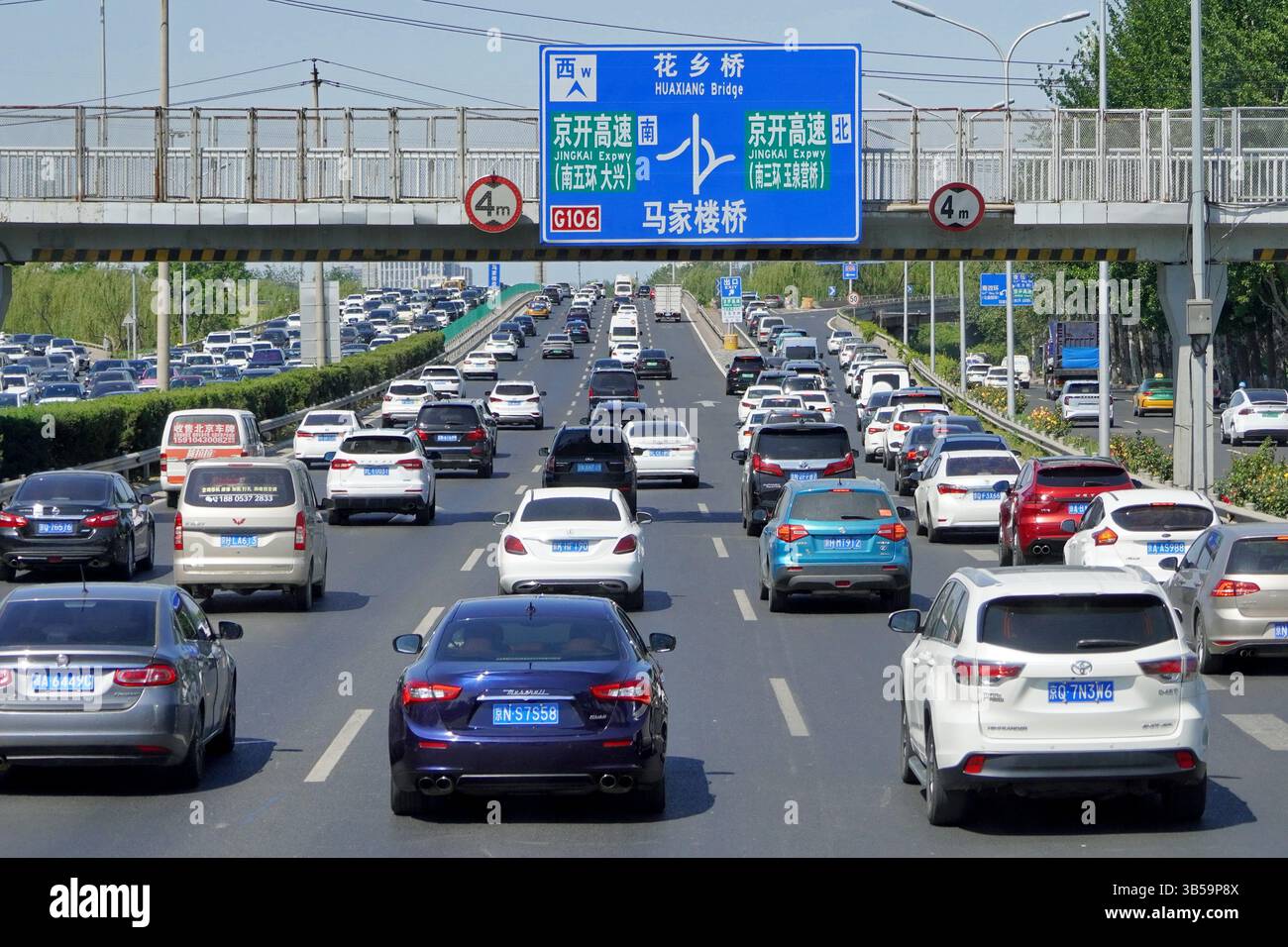 BEIJING, CHINA - MAY 1, 2025 - Vehicles are moving slowly on the ...