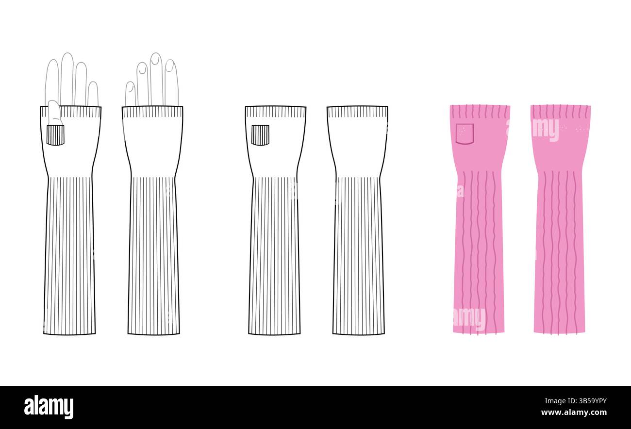 Gloves Fingerless Knit Wool Three-Quarter length purple cartoon and ...