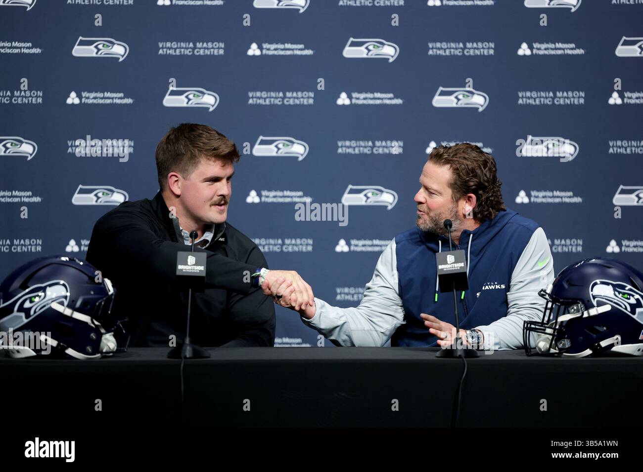 Seattle Seahawks general manager John Schneider, right, introduces ...