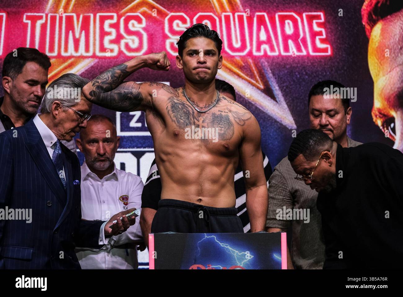 May 1, 2025, New York City, New York, USA: Ryan Garcia weighs in at 146 ...