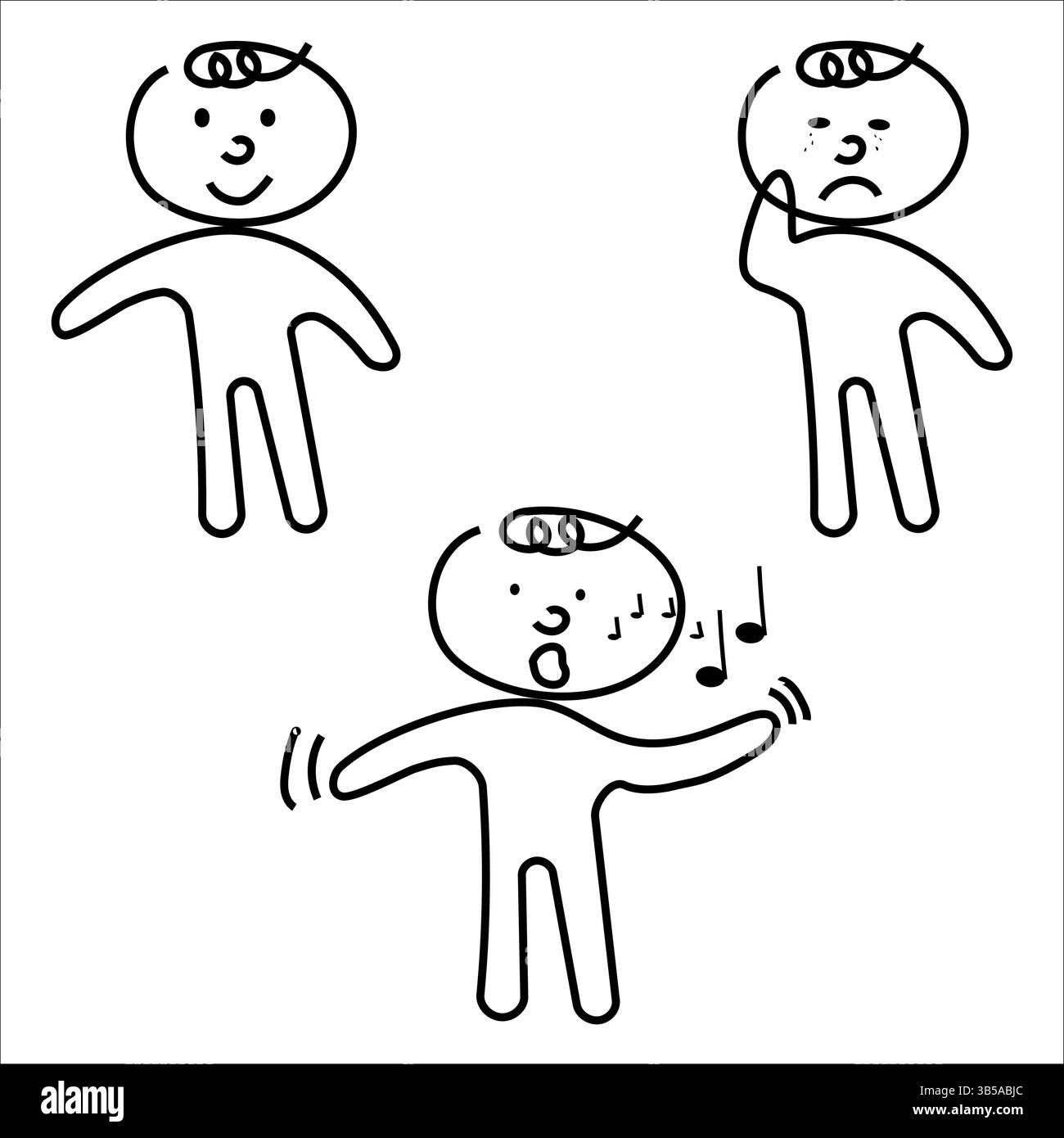 Kid emotions sketch. Singing smiling crying. Vector figure drawing ...