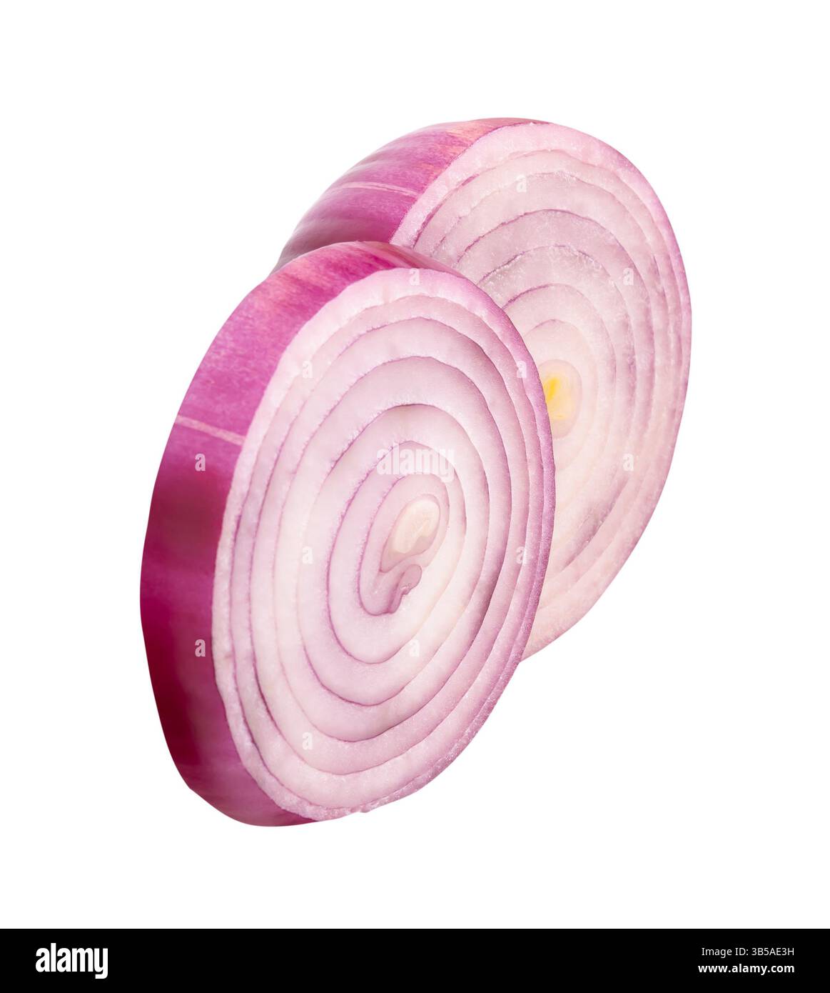 Two Spanish onion or red onion slices in stack are isolated on white ...