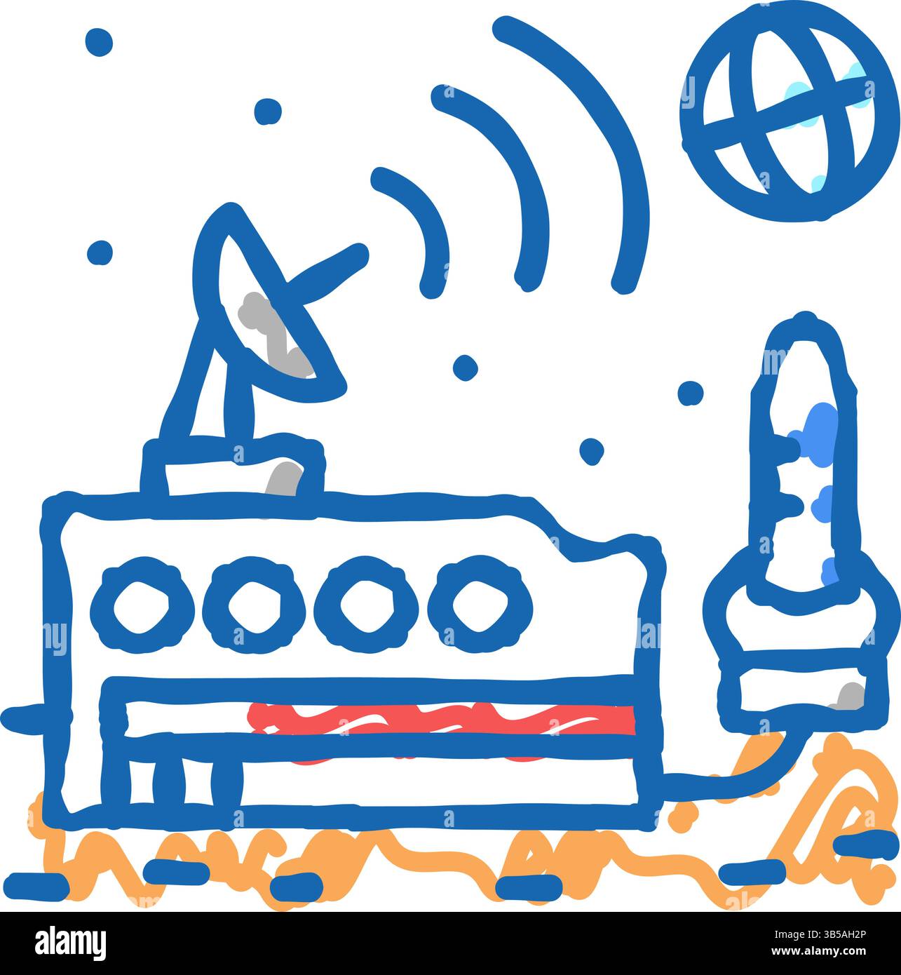 space base sending signal on earth icon doodle illustration Stock ...