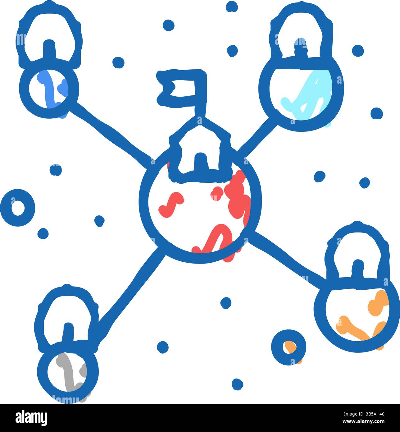 planets colonization and transport communication icon doodle ...