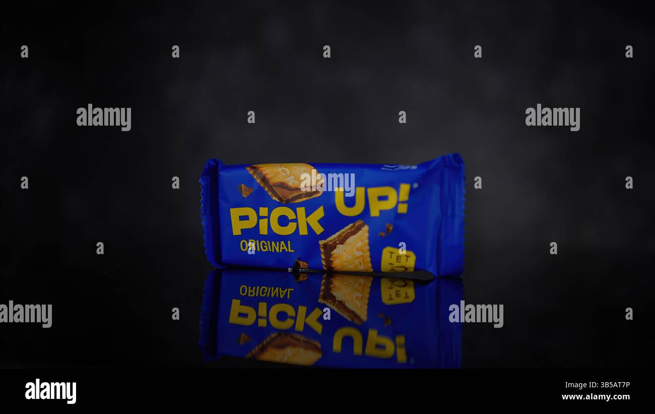 Pick Up. original chocolate bar on reflective black surface - FRANKFURT ...