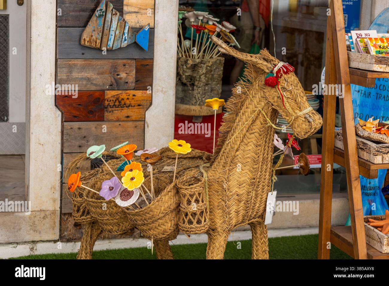 Wicker donkey art on a portuguese store that sells souvenirs for ...