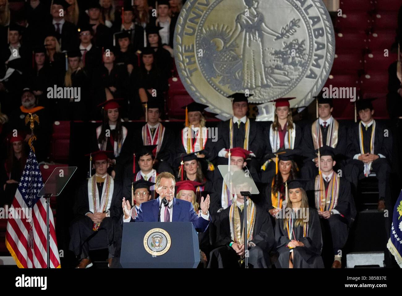 Nick Saban speaks before President Donald Trump arrives to give a ...