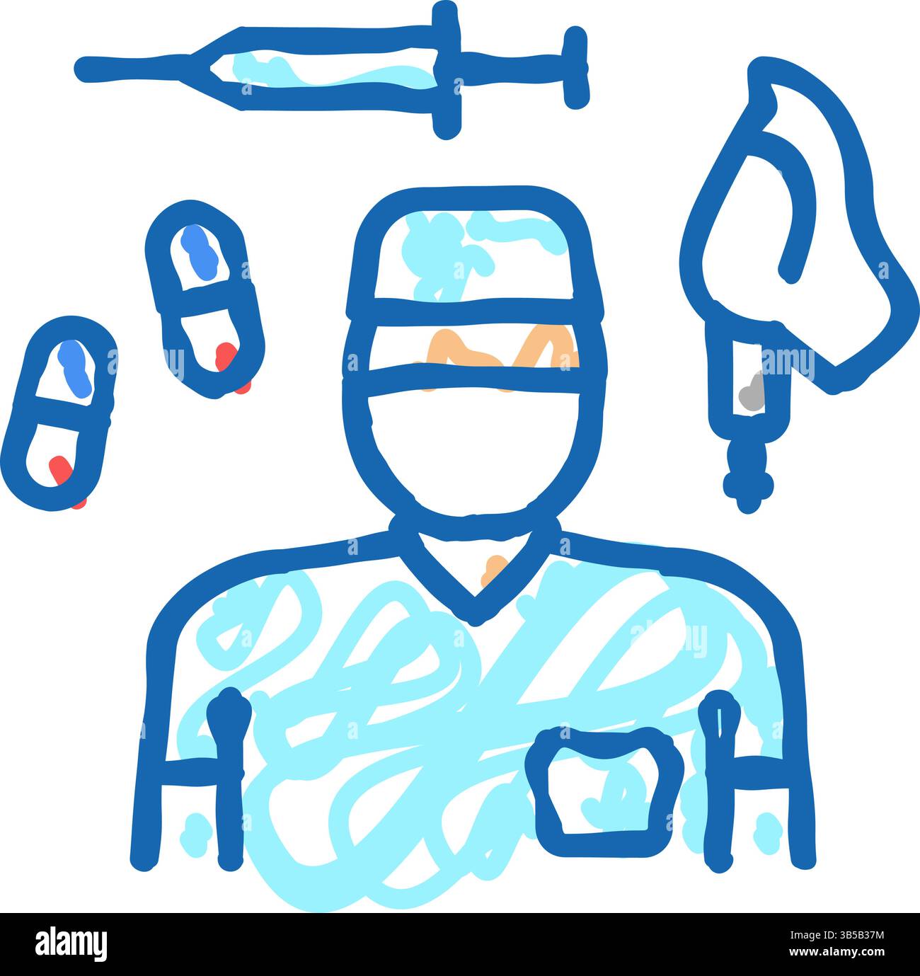 anesthesiologist anesthesia tool and drug icon doodle illustration ...