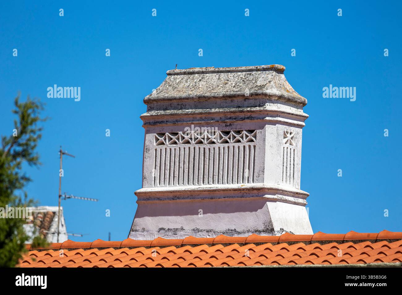 Close view of the typical traditional and beautiful portuguese chimneys ...