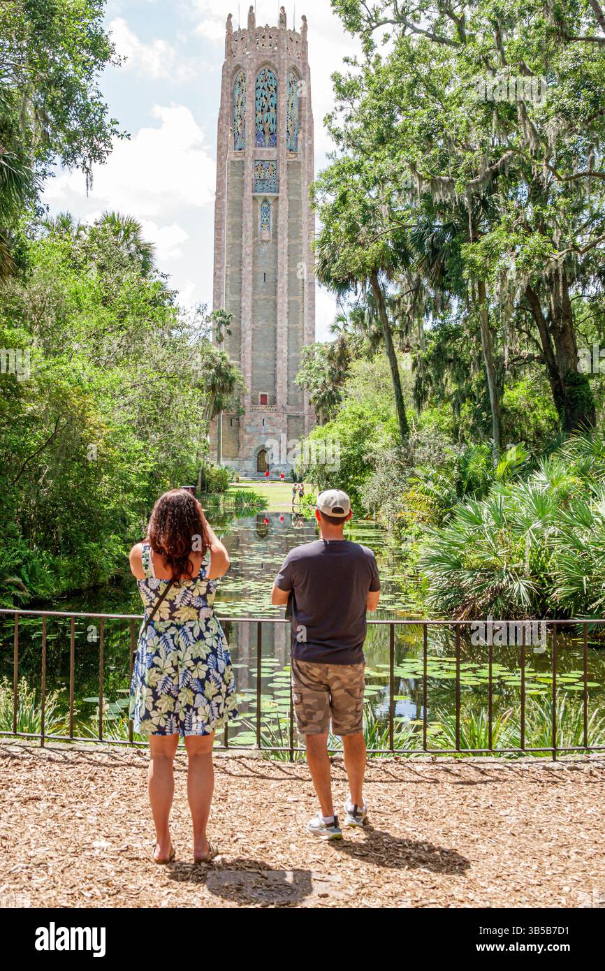 Lake Wales Florida,Bok Tower Gardens,Singing Tower,carillon bell structure,tourists man woman ...