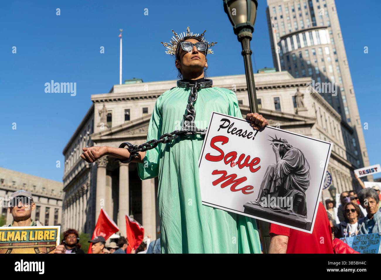 New York, New York, USA. 1st May, 2025. Lady Liberty in distress at the ...