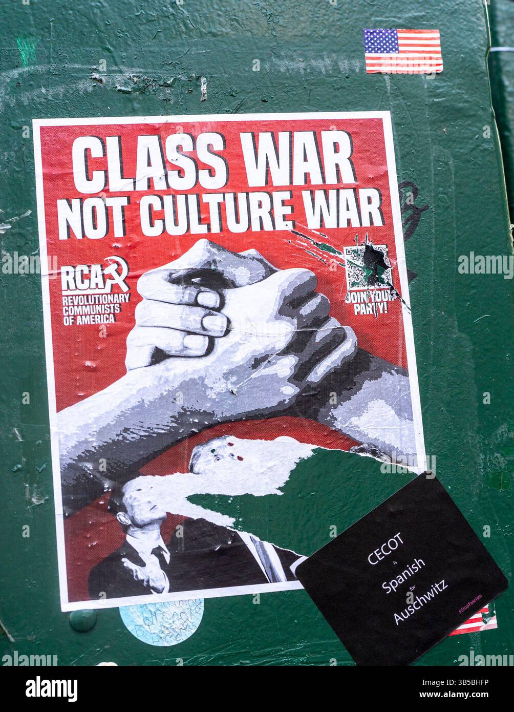 New York, New York, USA. 1st May, 2025. Signage at the annual May Day ...