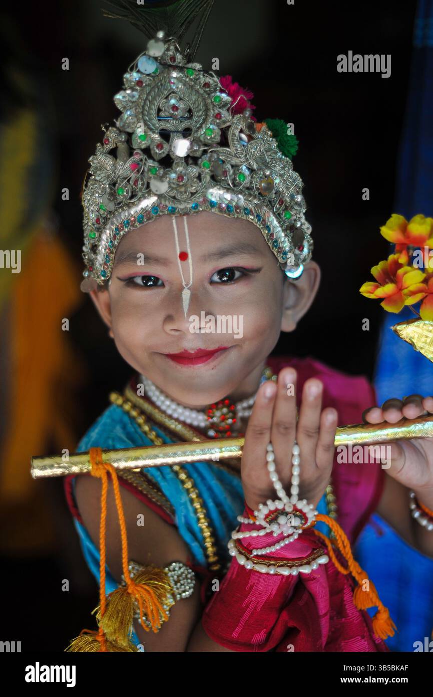 August 19, 2022: Portraiture of Cute Kid dressed up like lord Krishna ...