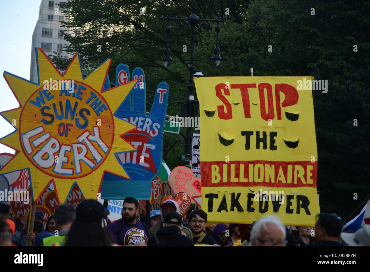 May Day demonstration supporting workers' rights and against the Trump ...