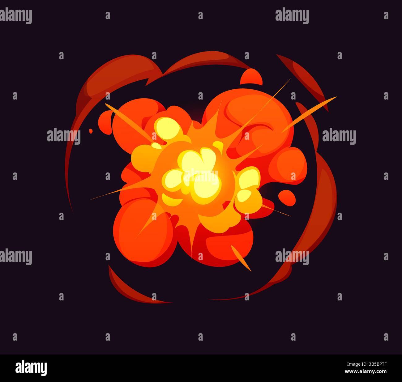 Cartoon bomb explosion blast effect, comic fire and smoke boom cloud ...