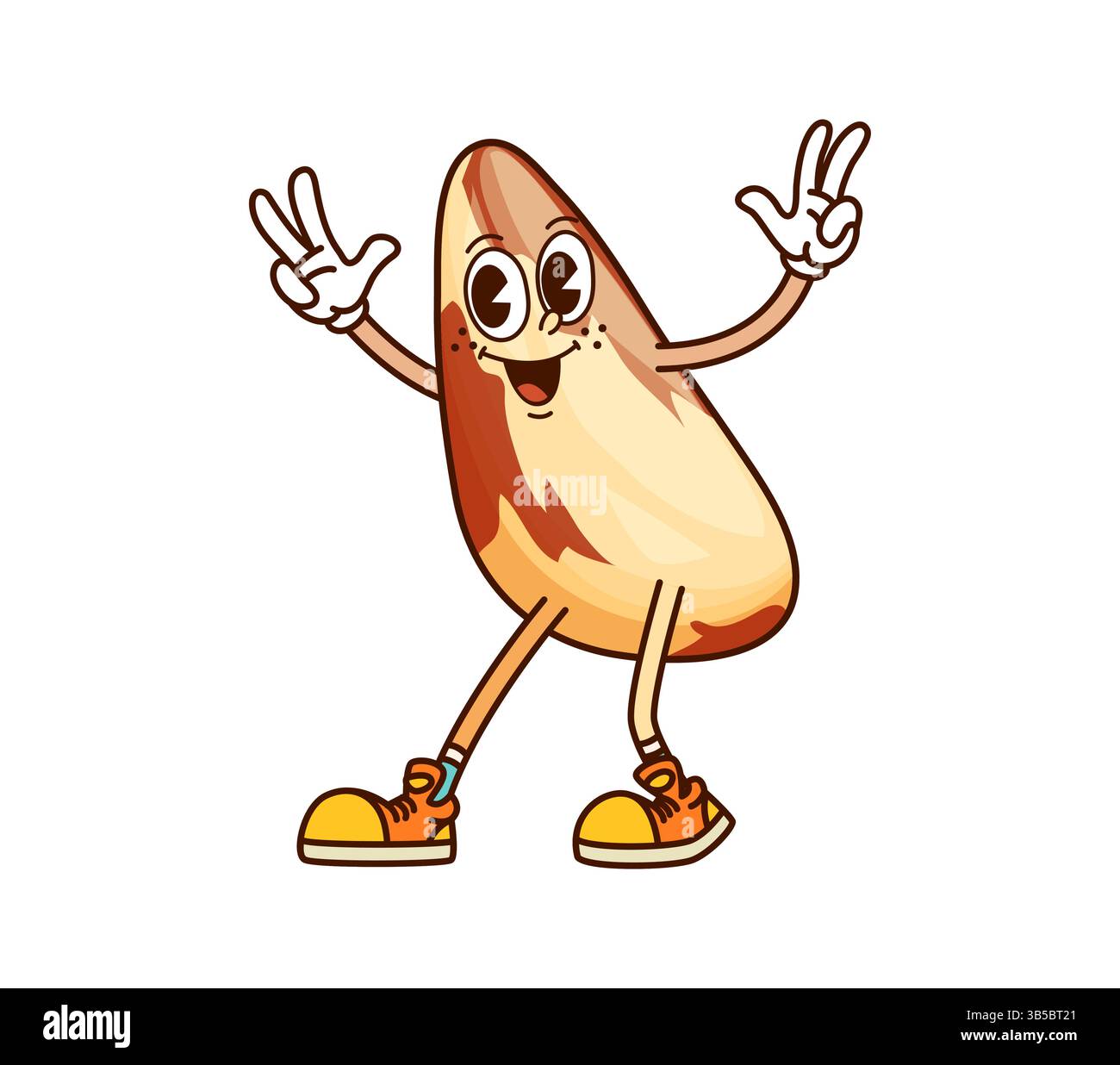 Cartoon groovy Brazilian nut character strikes a lively pose with ...