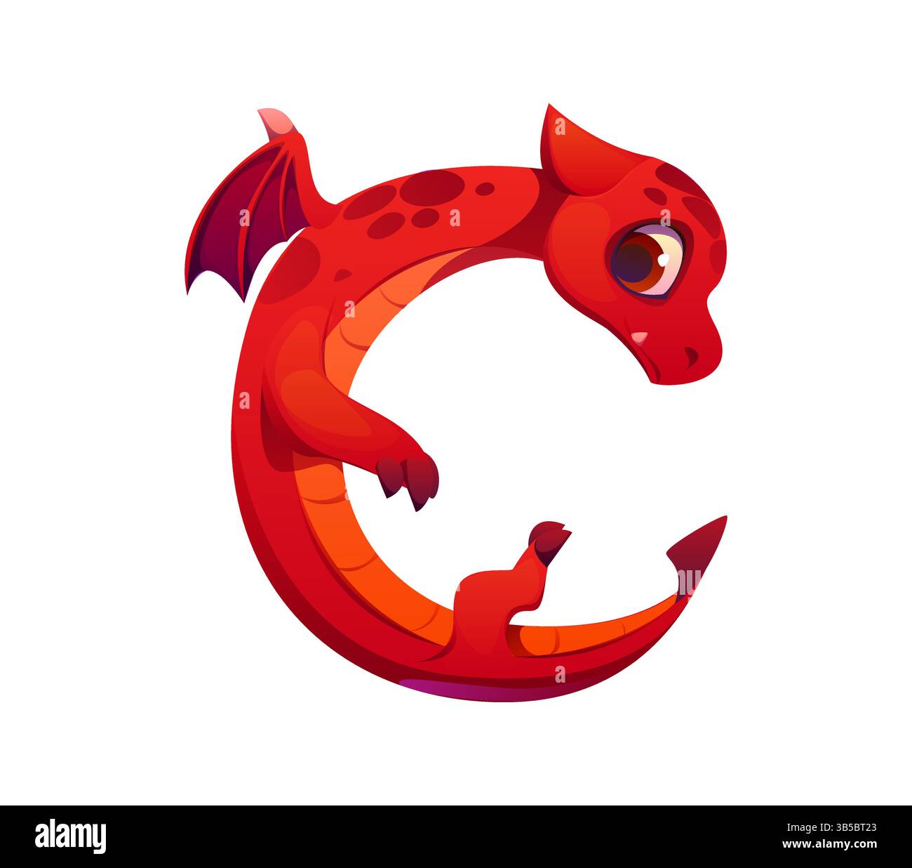 Fantasy red dragon character font letter C. Asian animal English ...