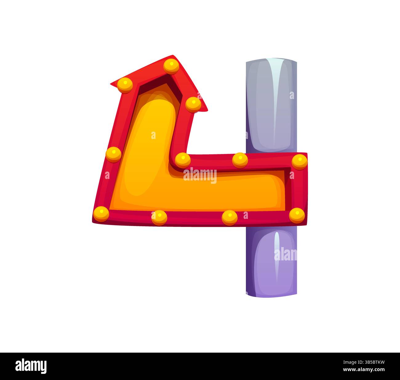 Cartoon circus font number four featuring a bright yellow arrow with ...