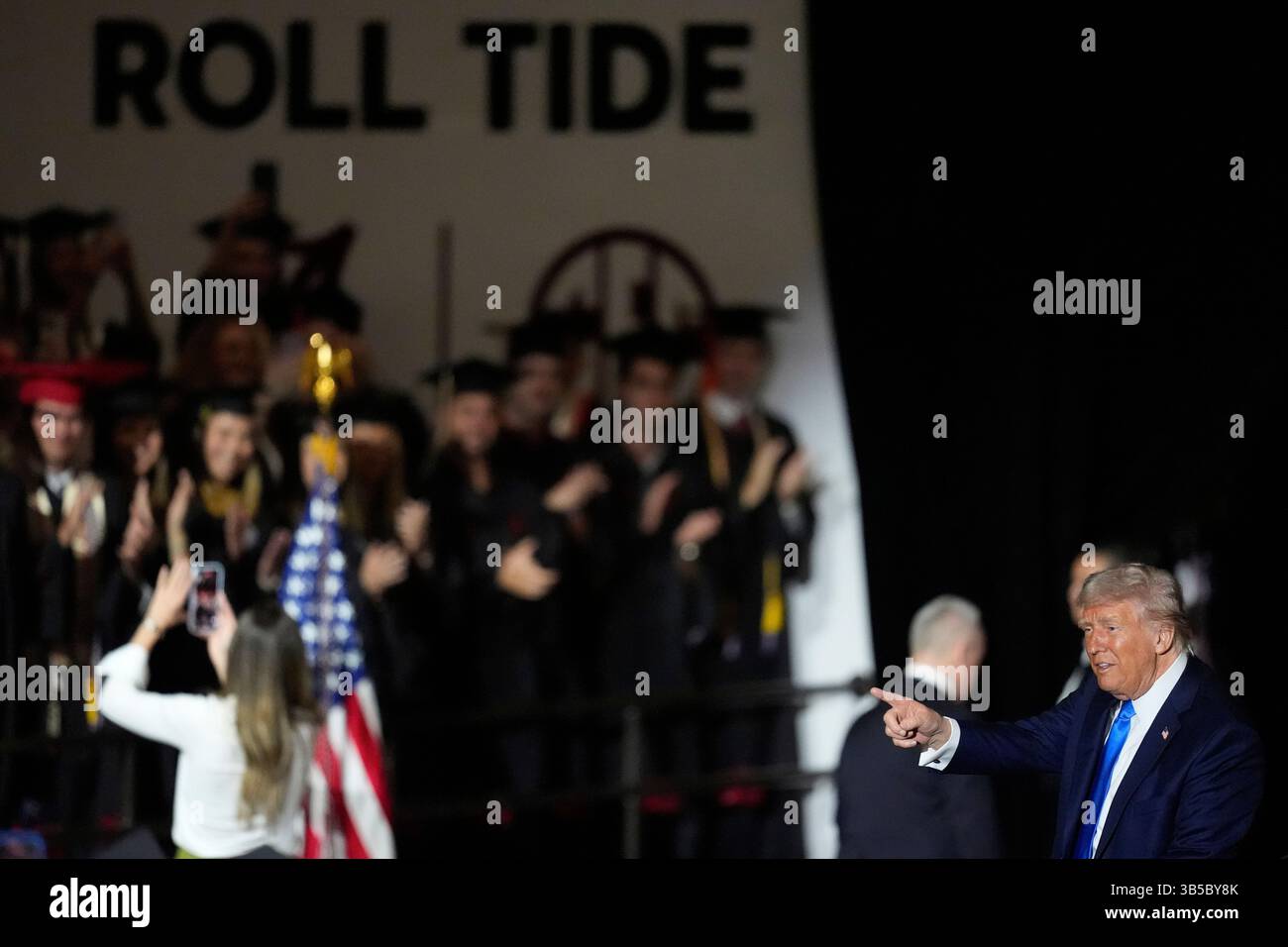 President Donald Trump gestures after giving a commencement address at ...