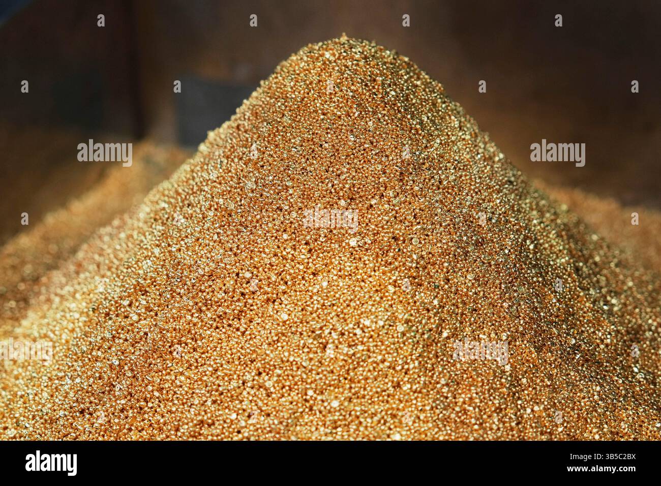 Newly refined gold granules before they are processed into gold bars at ...