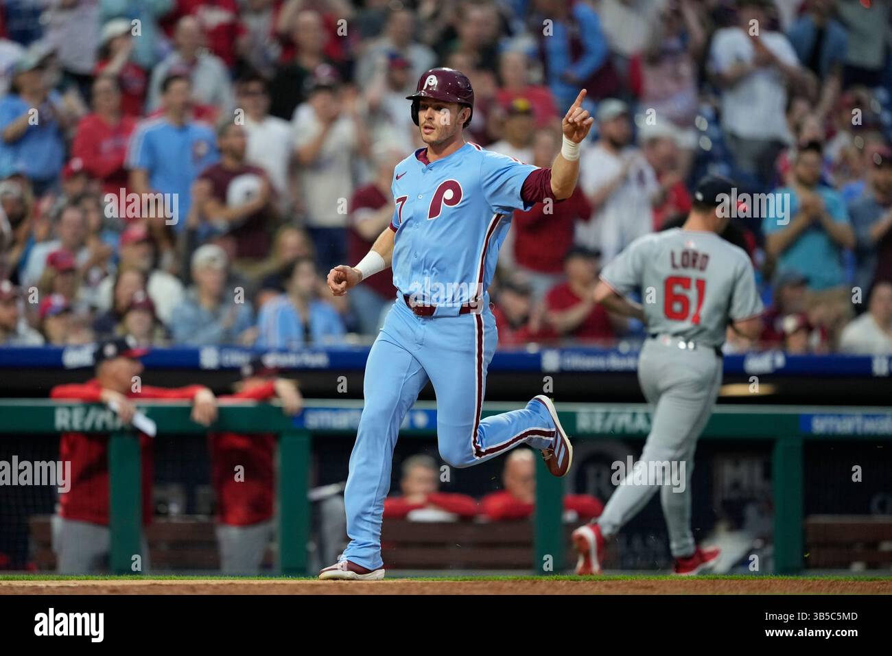 Philadelphia Phillies' Max Kepler reacts during a baseball game ...