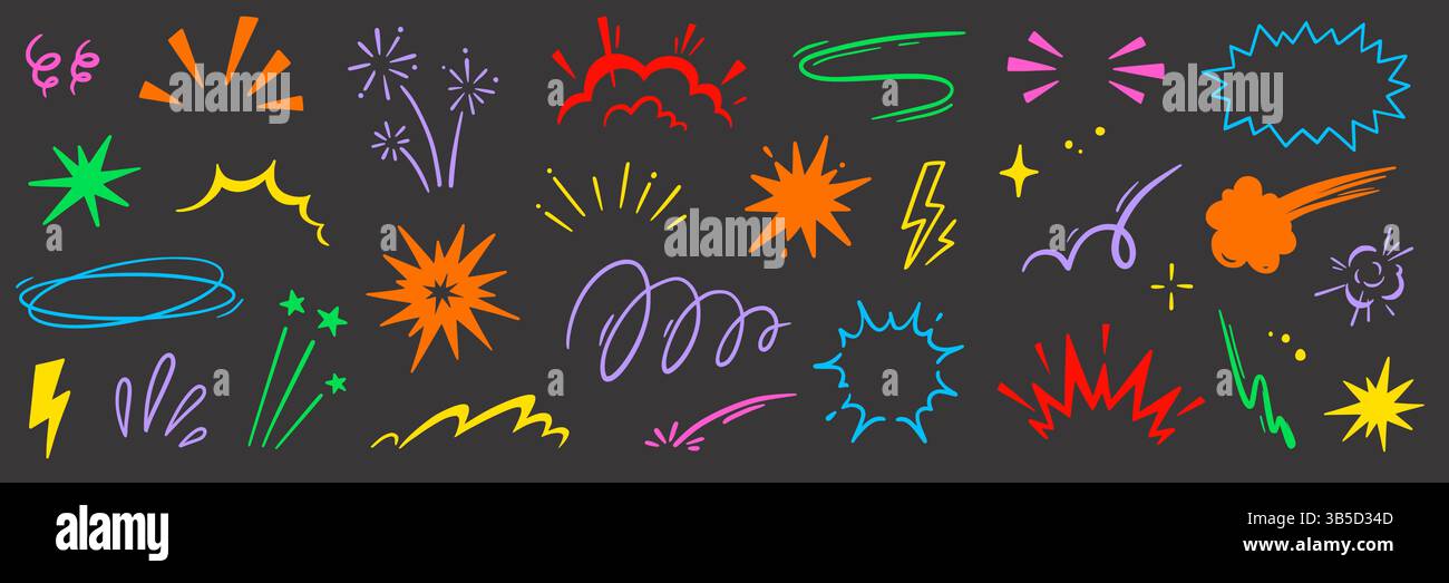 Cartoon comic element speed effect doodle line set. Comic boom motion ...
