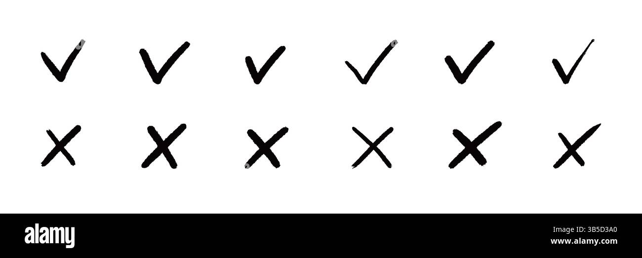Check the mark icon set. Hand drawn doodle checklist correct, cross, ok ...
