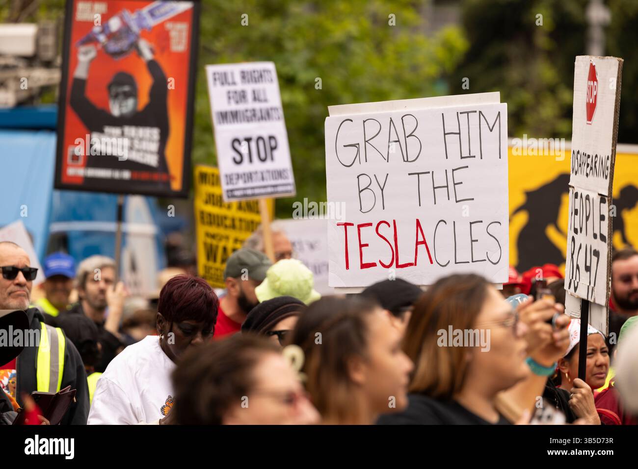 Los Angeles, California, USA - May 1, 2025: During a May Day protest ...