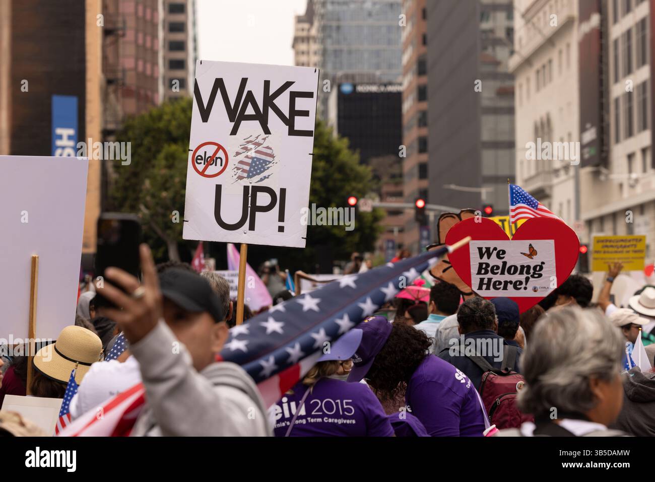 Los Angeles, California, USA - May 1, 2025: During a May Day protest ...