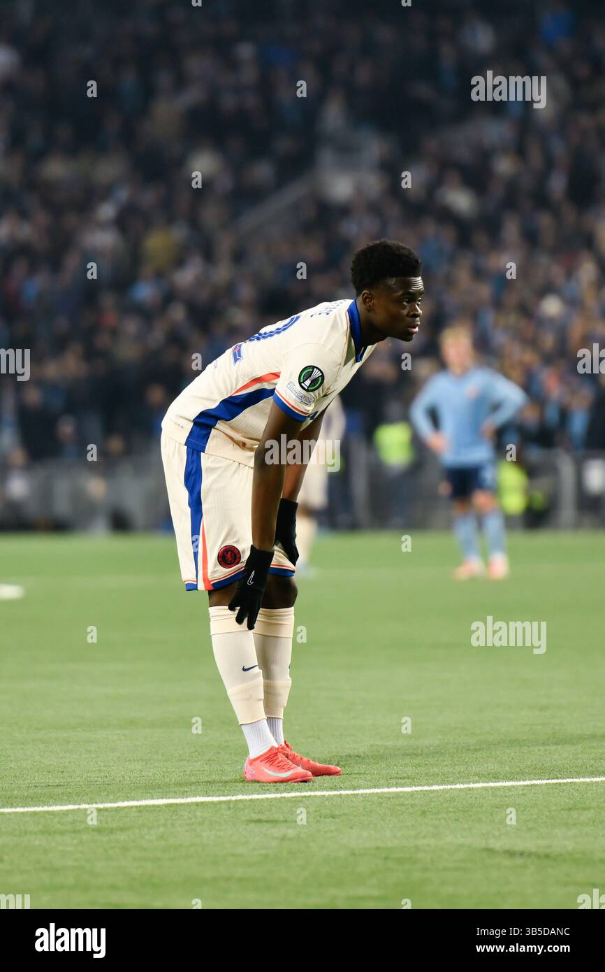 Chelsea FC’s Tyrique George stretches the leg during the UEFA ...