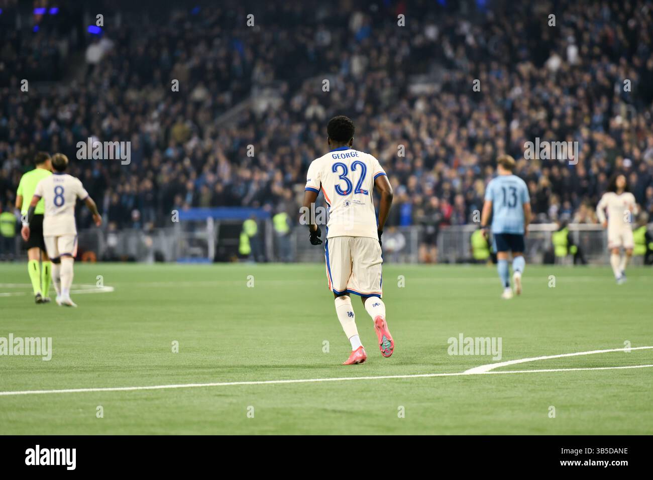 Chelsea FC’s Tyrique George heading for the center of the pitch during ...