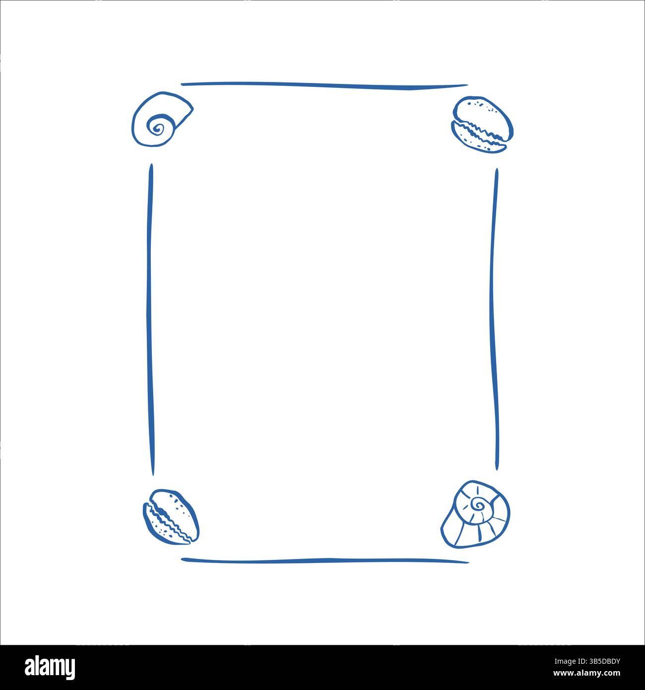 Blue sea frame with doodle ocean animals and marine sketch elements on ...