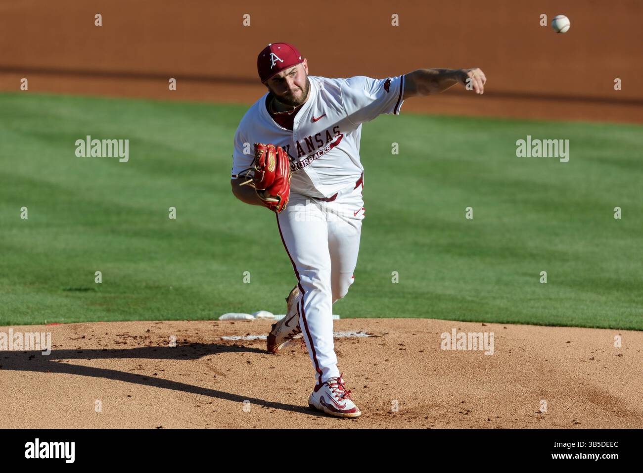 May 1, 2025: Razorback pitcher Zach Root (33) releases the ball from ...