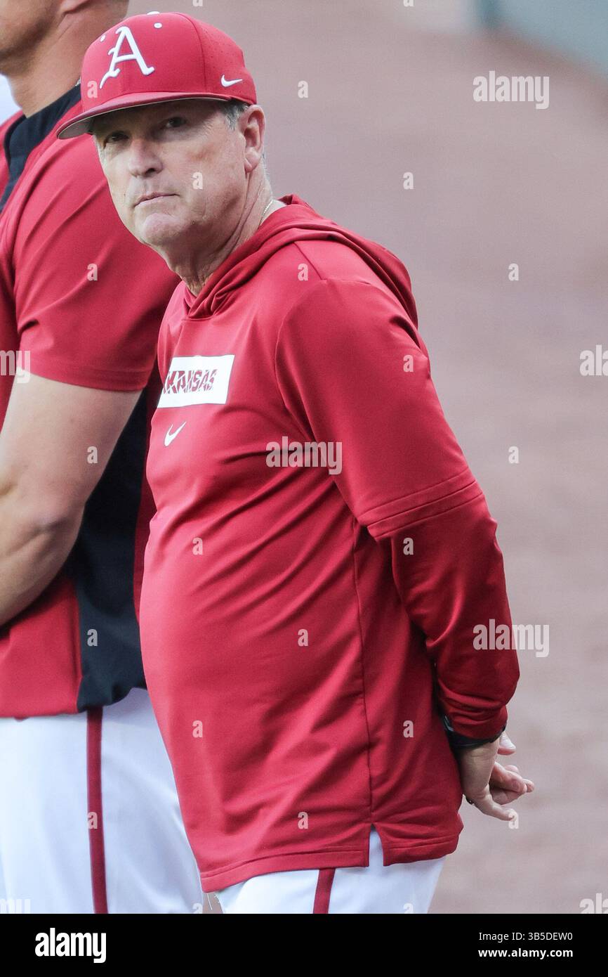 May 1, 2025: Razorback Head Coach Dave Van Horn looks up into the ...