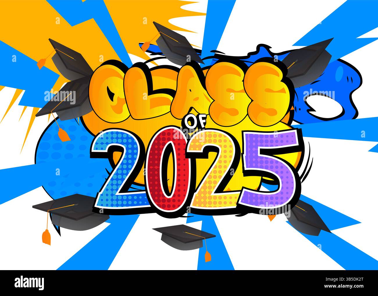 Cartoon Graduation 2025, comic book Education Celebration. Retro vector ...