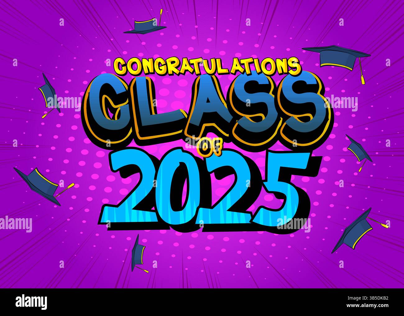 Cartoon Graduation 2025, comic book Education Celebration. Retro vector ...