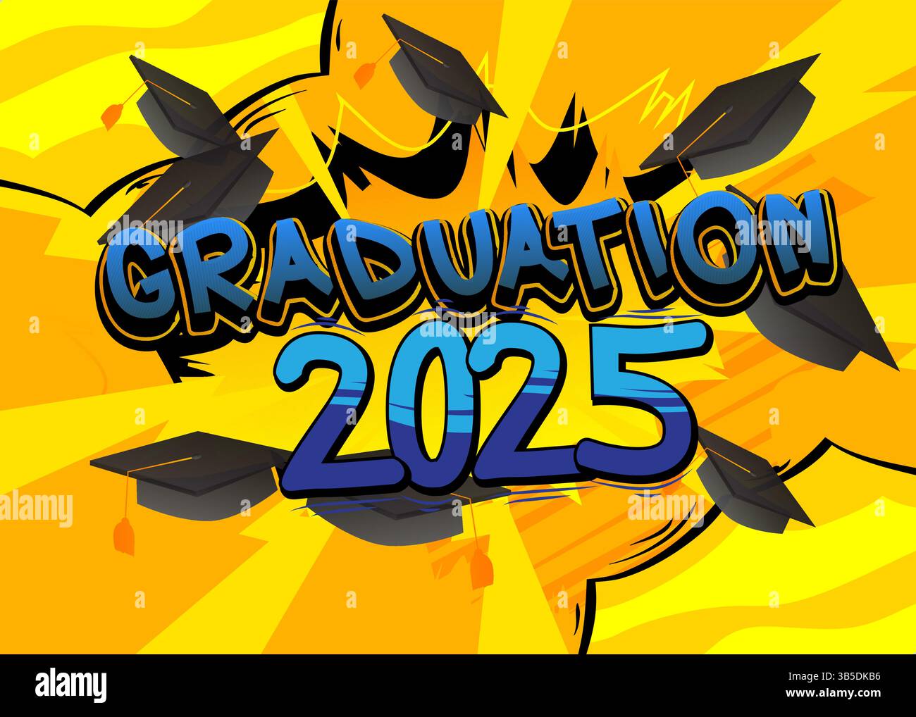 Cartoon Graduation 2025, comic book Education Celebration. Retro vector ...