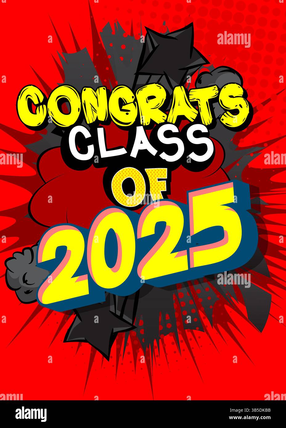 Cartoon Graduation 2025, comic book Education Celebration. Retro vector ...
