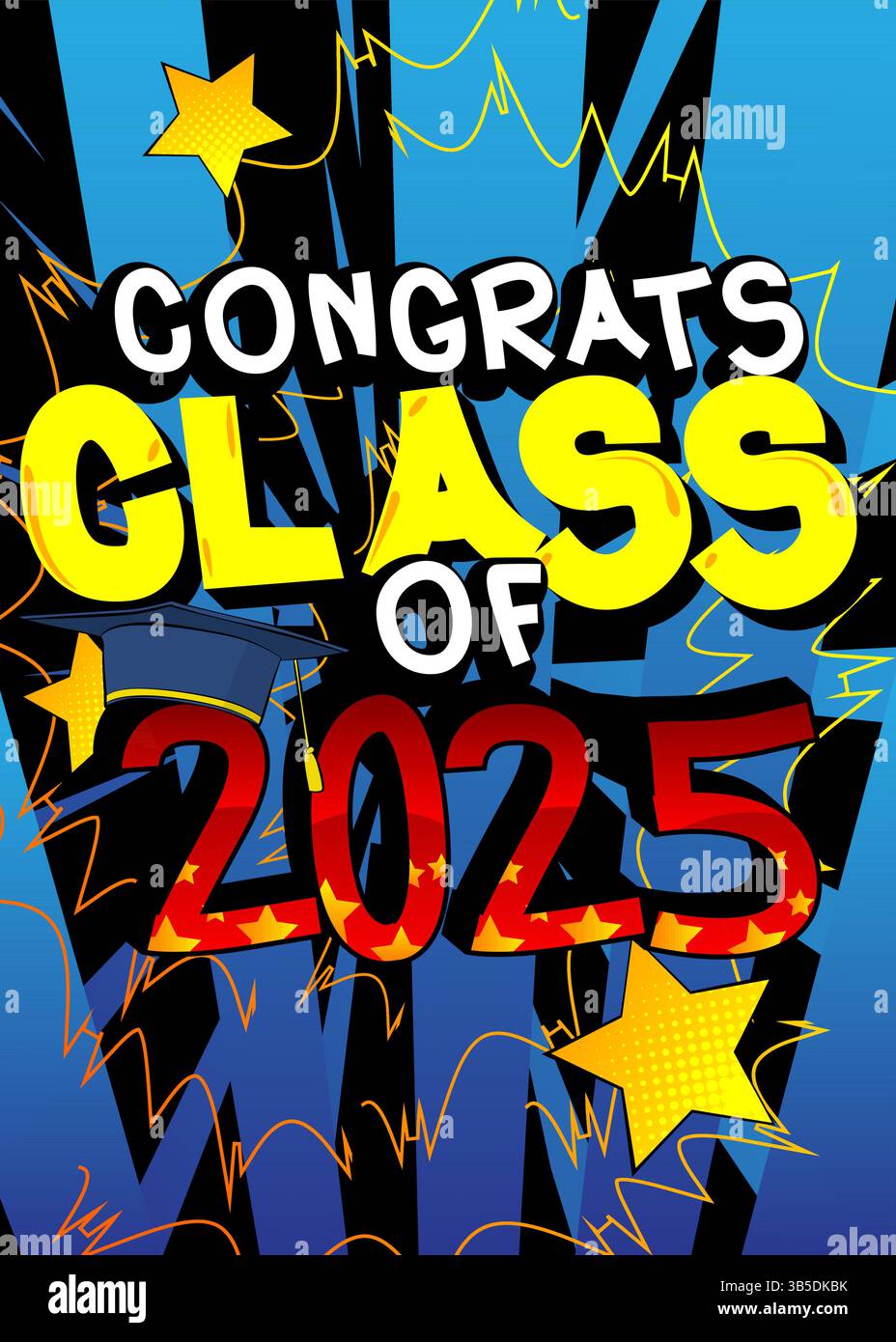 Cartoon Graduation 2025, comic book Education Celebration. Retro vector ...