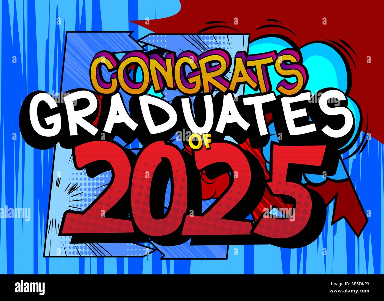 Cartoon Graduation 2025, comic book Education Celebration. Retro vector ...
