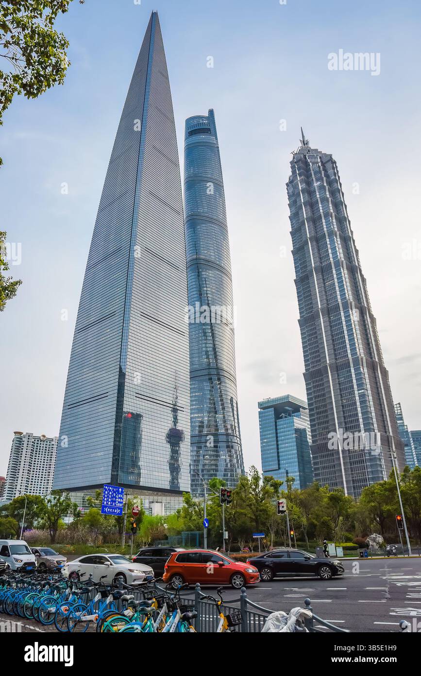 Shanghai, China - 1 April 2025: Shanghai Tower, Jinmao Tower and SWFC ...