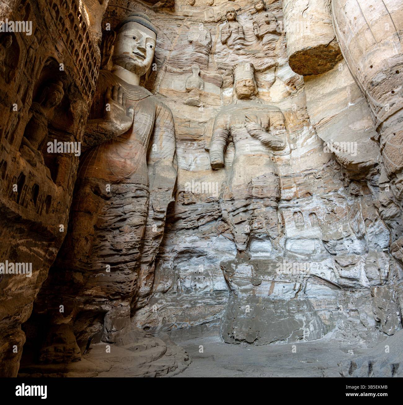 Stone statue of cross-legged Bodhisattva in Cave 17 of Yungang Grottoes ...