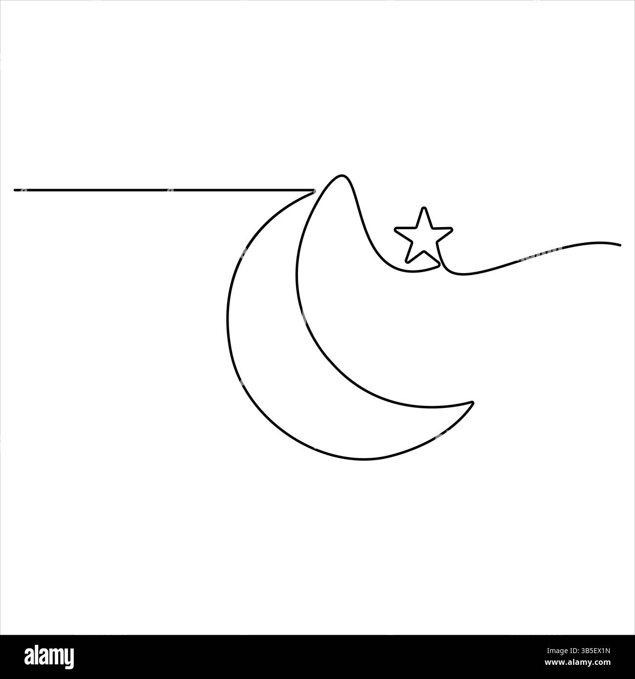Single line continuous drawing of crescent moon for Ramadan element ...