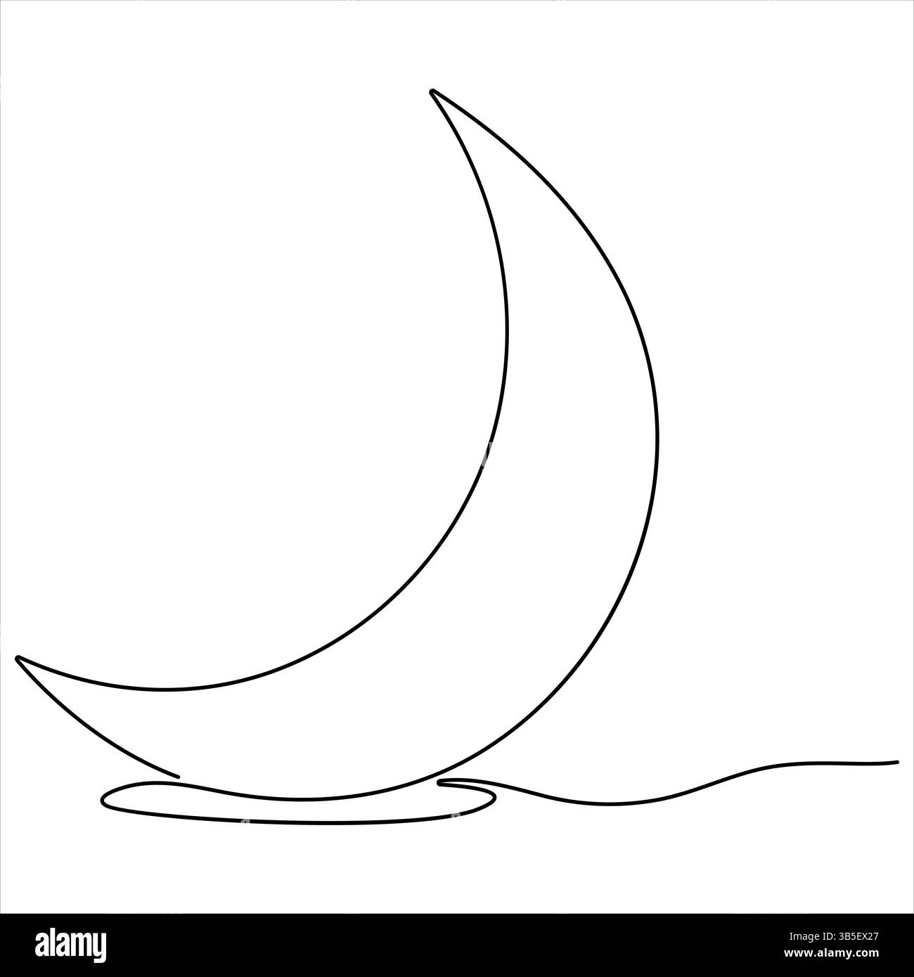 Single line continuous drawing of crescent moon for Ramadan element ...