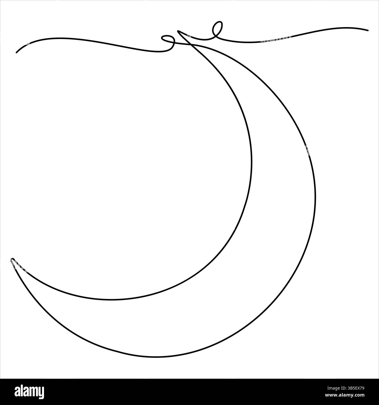 Single line continuous drawing of crescent moon for Ramadan element ...