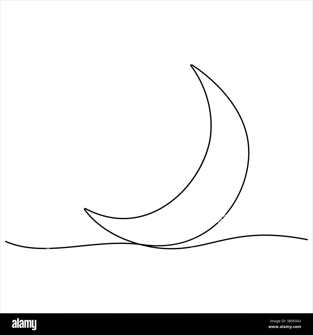Single line continuous drawing of crescent moon for Ramadan element ...