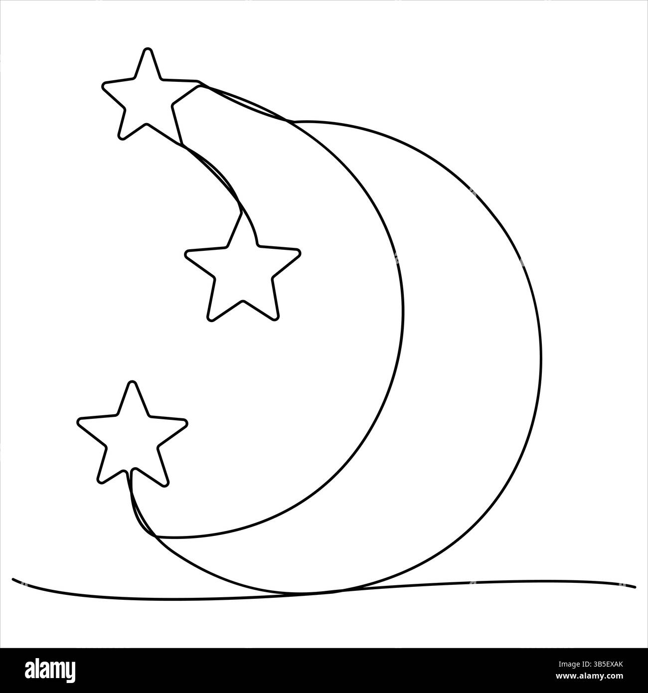 Single line continuous drawing of crescent moon for Ramadan element ...