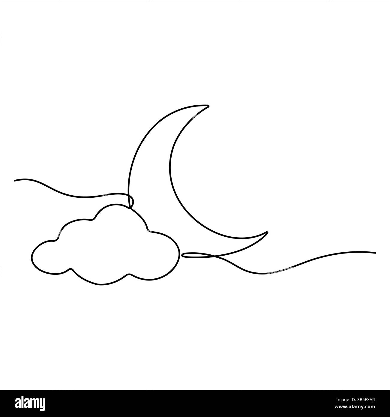 Single line continuous drawing of crescent moon for Ramadan element ...