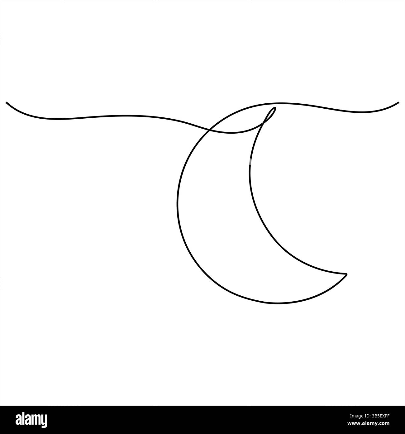 Single line continuous drawing of crescent moon for Ramadan element ...