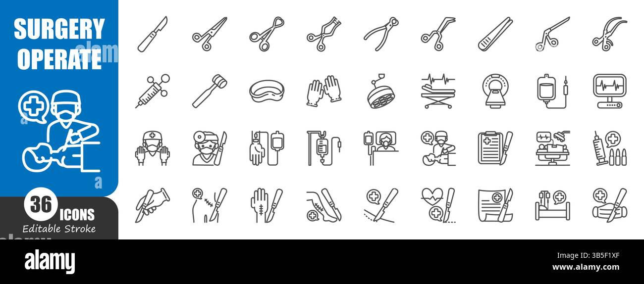 Surgery and surgical operation . Medical outline icon . Editable stroke ...